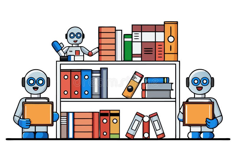 Robotic Assistants Helping Organize Books in a Futuristic Library with ...