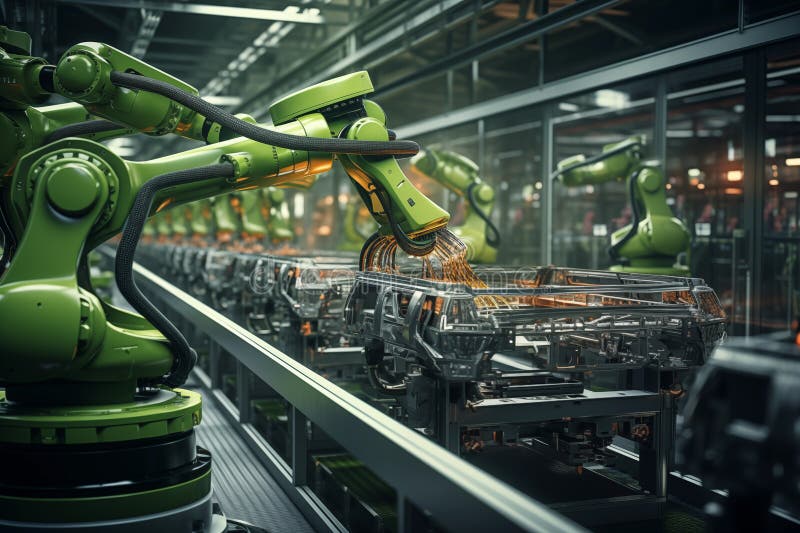 Robotic Automatic Arm Machine Works on an Assembly Line in Industrial Intelligent Factory Stock ...