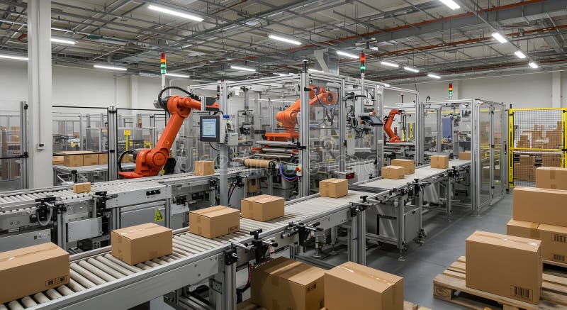 Robotic Automation: Efficient Packaging Conveyor System Streamlining Industrial Process Stock ...