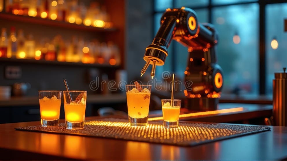 Robotic Bartender Making Cocktails. Stock Illustration - Illustration ...