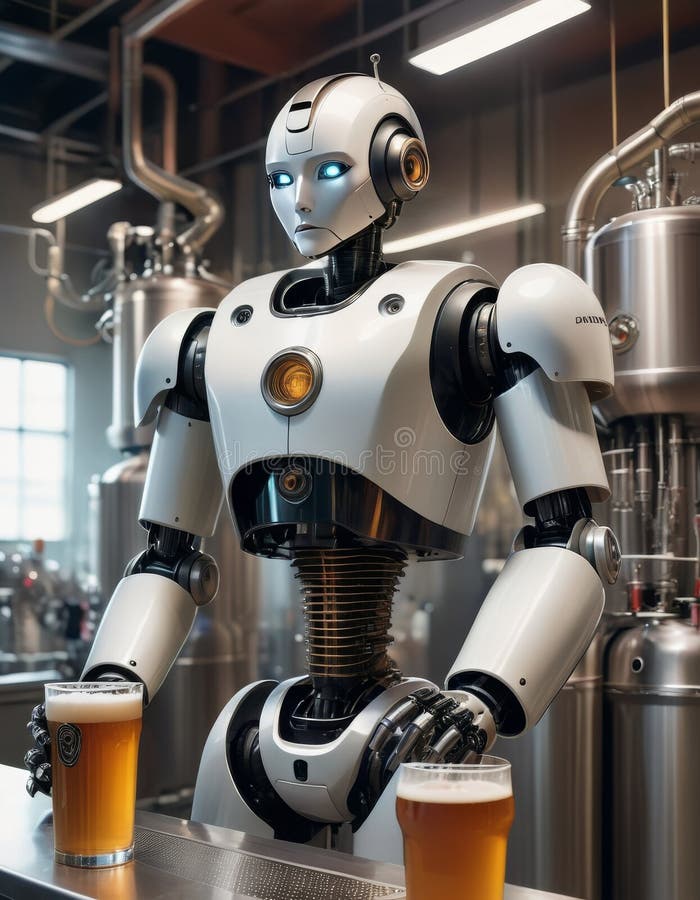 Robotic Bartender Serving Beer in Modern Brewery Stock Photo - Image of ...