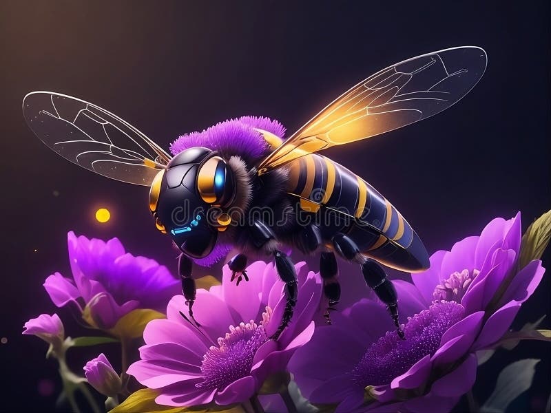 Robotic Bee on Flower Colorful Image Stock Illustration - Illustration ...