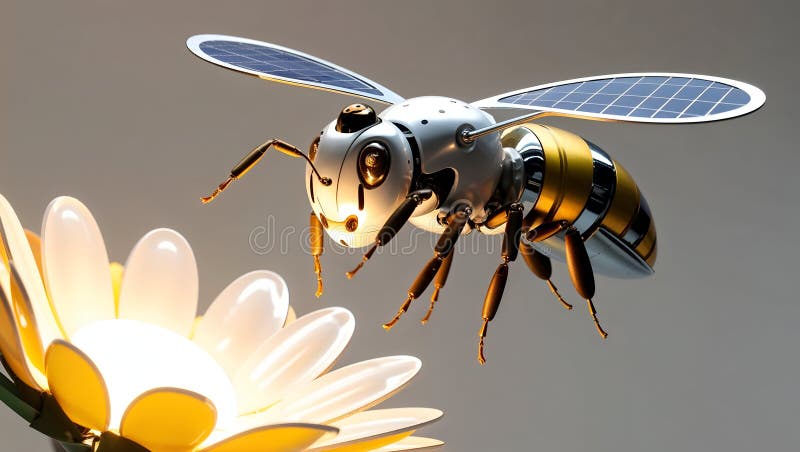 Robotic Bee Pollinating a Flower in a Futuristic Setting with Solar ...