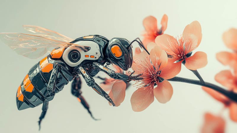 Robotic Bee Pollinating a Glowing Flower, Symbolizing AI in Future ...
