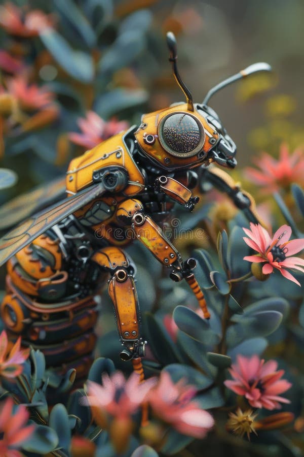 Robotic Bees Pollinating Flowers, Symbolizing AI Supporting ...