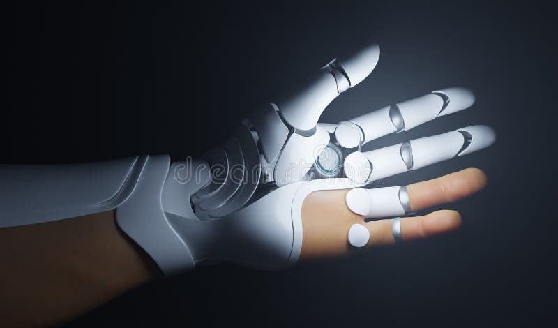 Robotic Bionic Hand Connected with Human Hand Stock Illustration ...