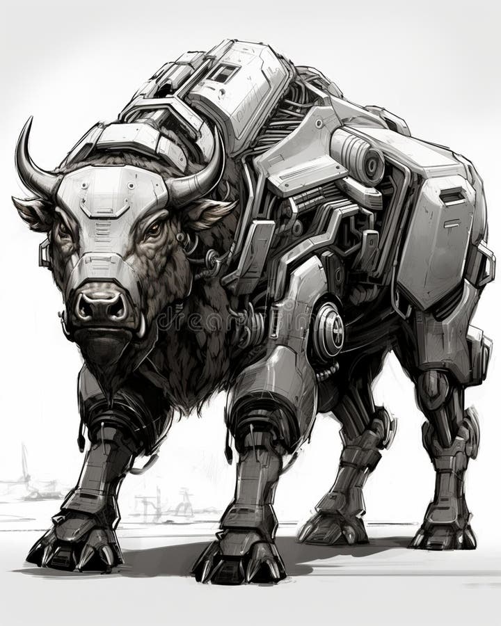 Robotic Bison Standing on a White Background, AI-generated. Stock ...