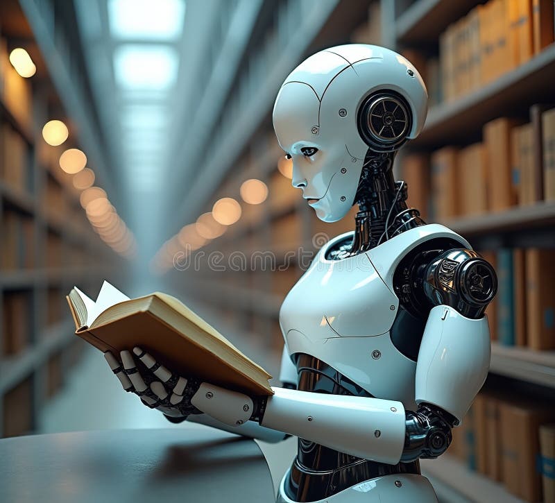 A Robotic Bookworm in a Futuristic Library AI Art Explores the Future ...