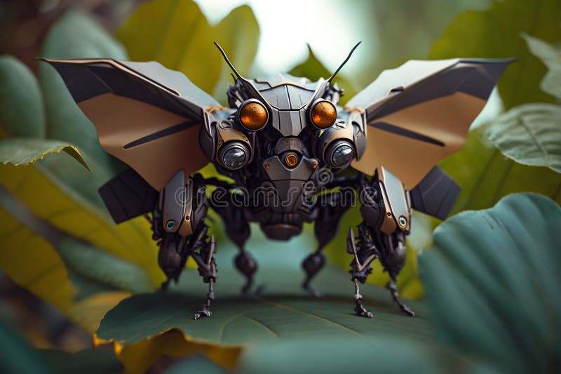 Robotic Butterfly Sitting on Green Leaf Illustration Generative AI ...