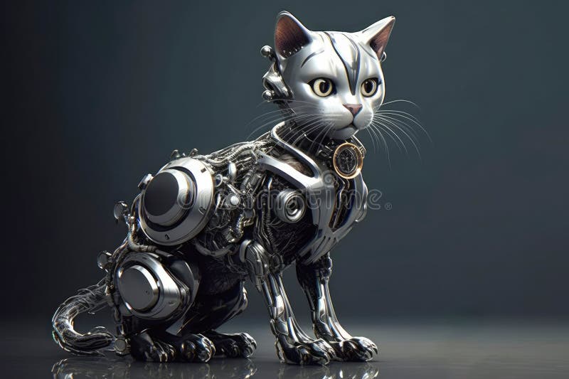 A Robotic Cat Portrait. Cutting-edge Tech Stock Illustration ...