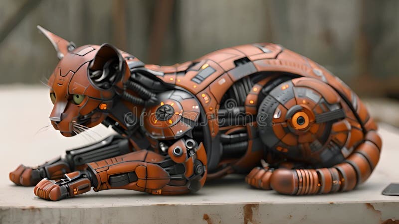 A Robotic Cat Sitting on a Plain Table. Robot Cat Sitting on Table ...