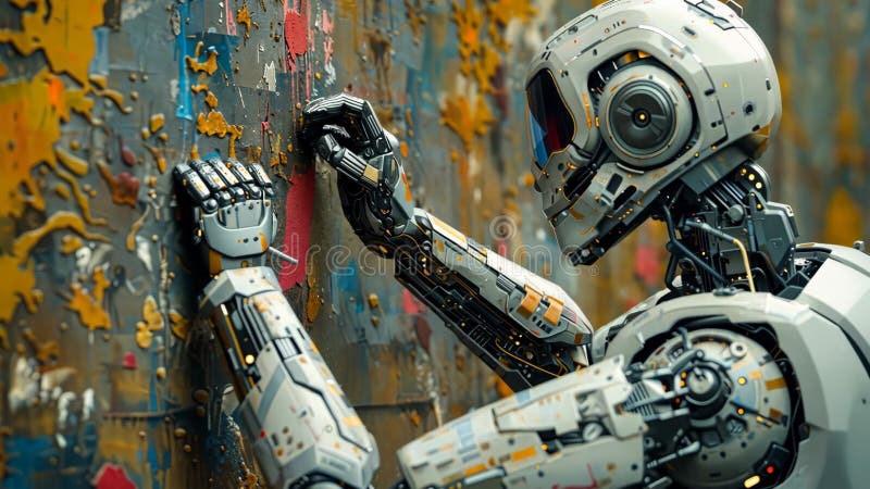 Exploring the Intricate Details of a Futuristic AI Robot Interacting ...