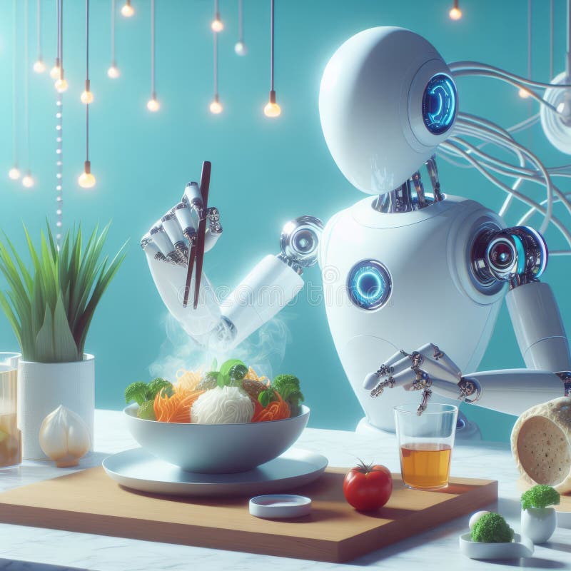Robotic Chef Masterfully Preparing Noodles Stock Image - Image of ...