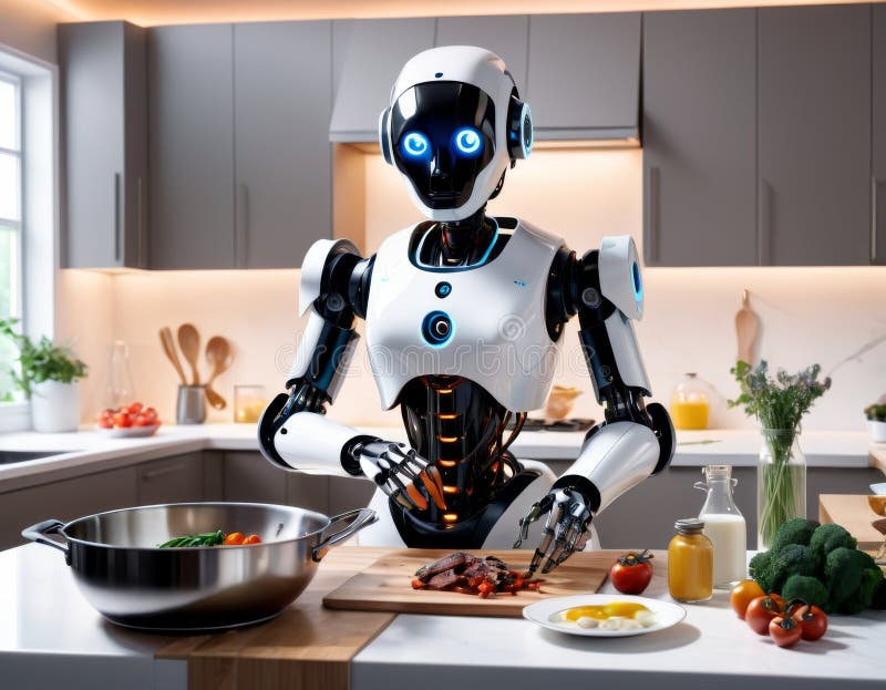 Robotic Chef Preparing Meal in Kitchen Stock Photo - Image of robotics ...