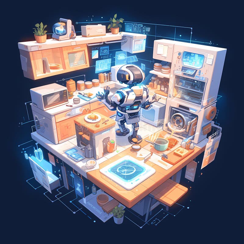 Robotic Chef S High-Tech Kitchen Stock Illustration - Illustration of ...