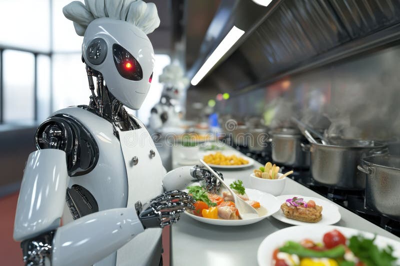 Robotic Chef Preparing Gourmet Dishes in a Modern Restaurant Kitchen ...