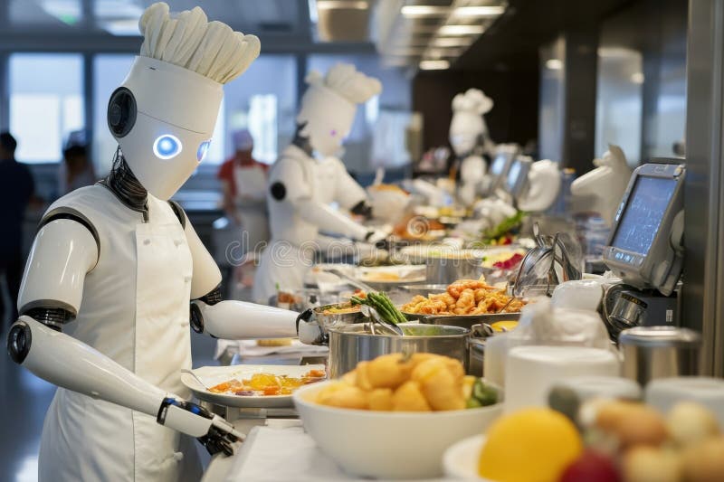 Robotic Chefs Preparing Meals Modern Kitchen Culinary Demonstration ...