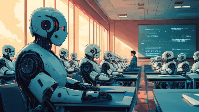 Robotic Class in a Futuristic Classroom Stock Illustration ...