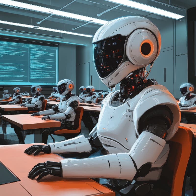 Robotic Class in a Futuristic Classroom Stock Illustration ...