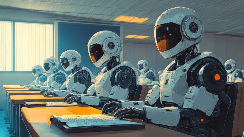 Robotic Class in a Futuristic Classroom Stock Illustration ...
