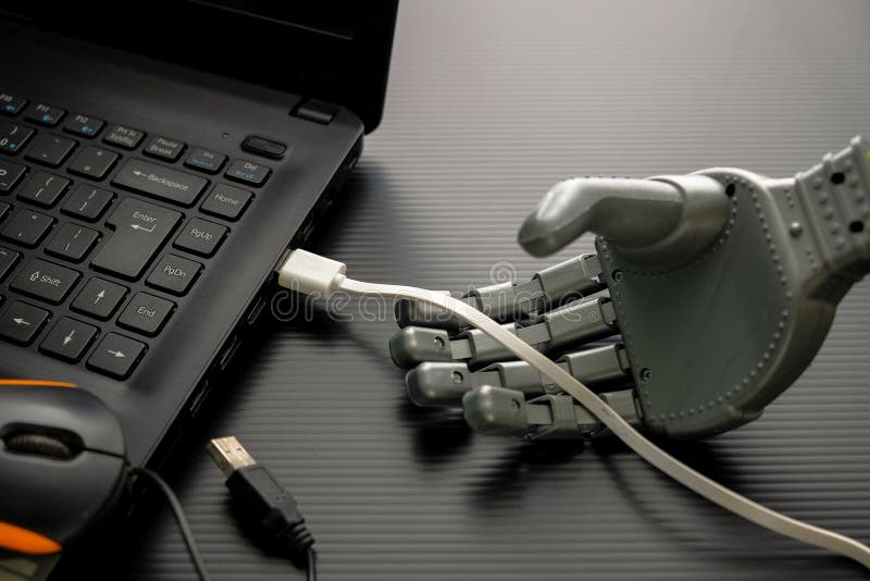 Robotic Claw Hand at USB Cable Stock Image - Image of engineering ...