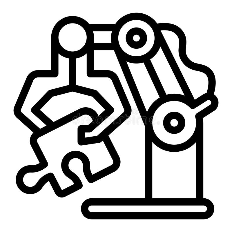 Robotic Claw with Puzzle Piece Line Icon, Neural Dataset Concept ...