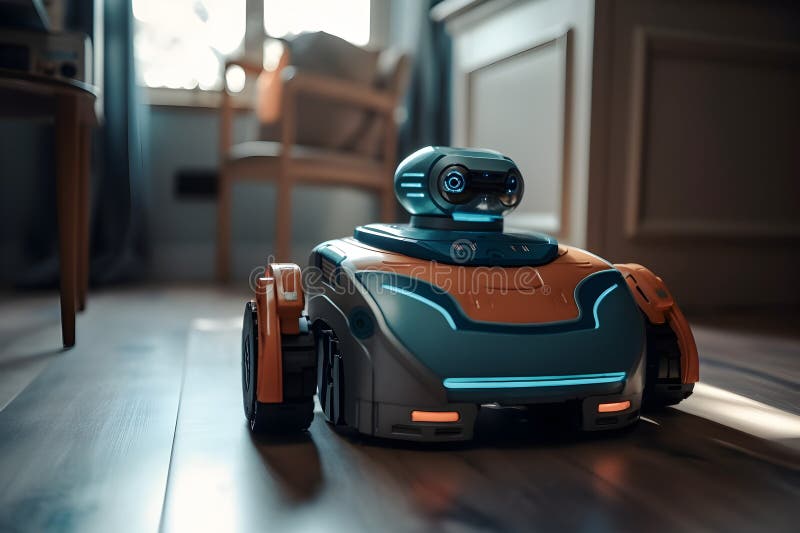 A Robotic Cleaner Navigating the Home Stock Illustration - Illustration ...