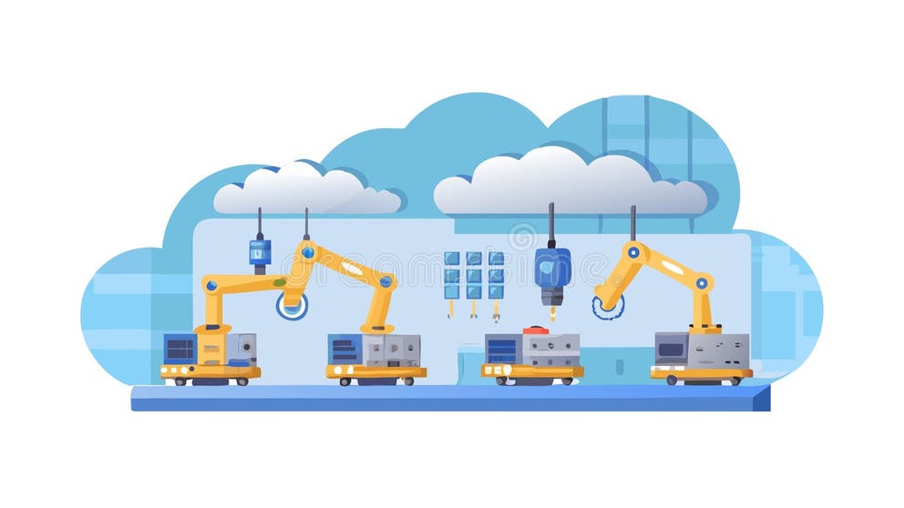 Cloud Robotic Manufacturing Control Vector Stock Illustrations – 385 ...