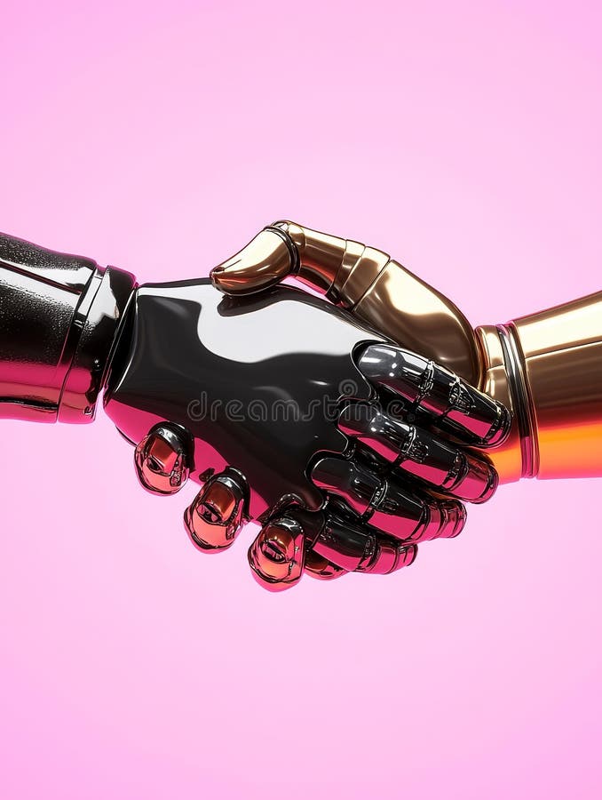Robotic Collaboration Handshake Two Robotic Hands Shake Symbolizing ...