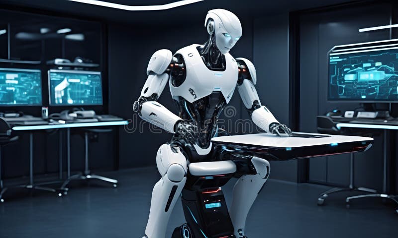 Robotic Colleagues in Futuristic Office AI Generated Stock Illustration ... Robotic Colleagues in Futuristic Office AI Generated Stock Illustration ...