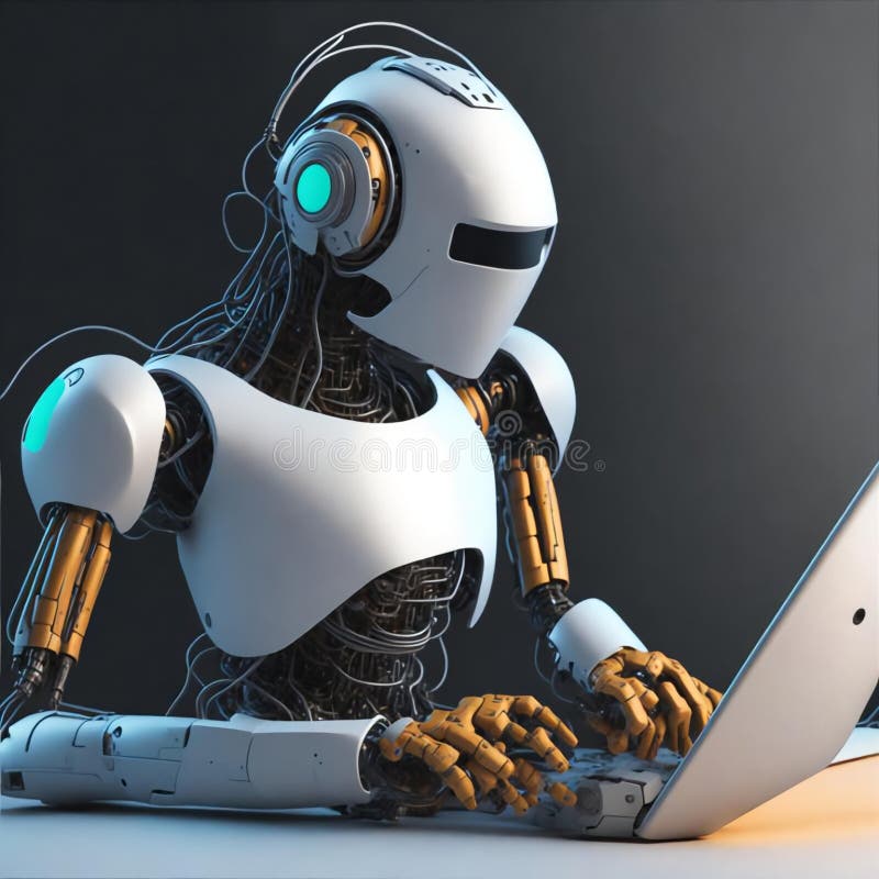 Robotic Concept Robot Finger Point To Laptop Button Generative Ai Stock ...