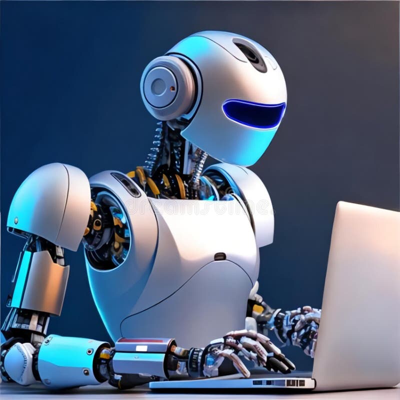 Robotic Concept Robot Finger Point To Laptop Button Generative Ai ...