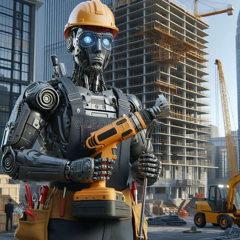 Robotic Construction Worker with Advanced Tools Stock Image - Image of ...