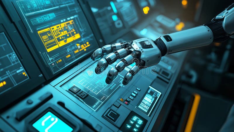 Futuristic Control Panel Operated by Robotic Hand, Generative Ai Stock ...
