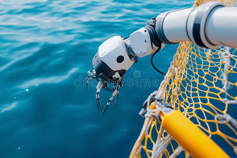 Robotic Crab Arm Extends from Boat Towards Water Surface Performing ...
