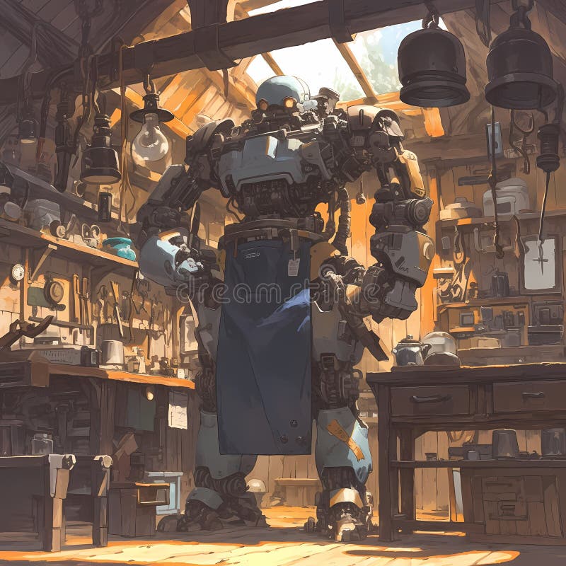 Robotic Craftsman in Forge - Technology and Tradition Blend Stock ...