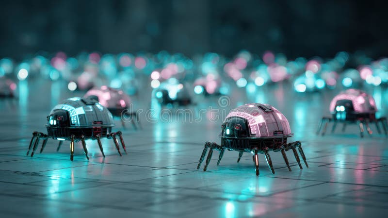 Robotic Creatures Explore a Futuristic Environment Filled with Glowing ...
