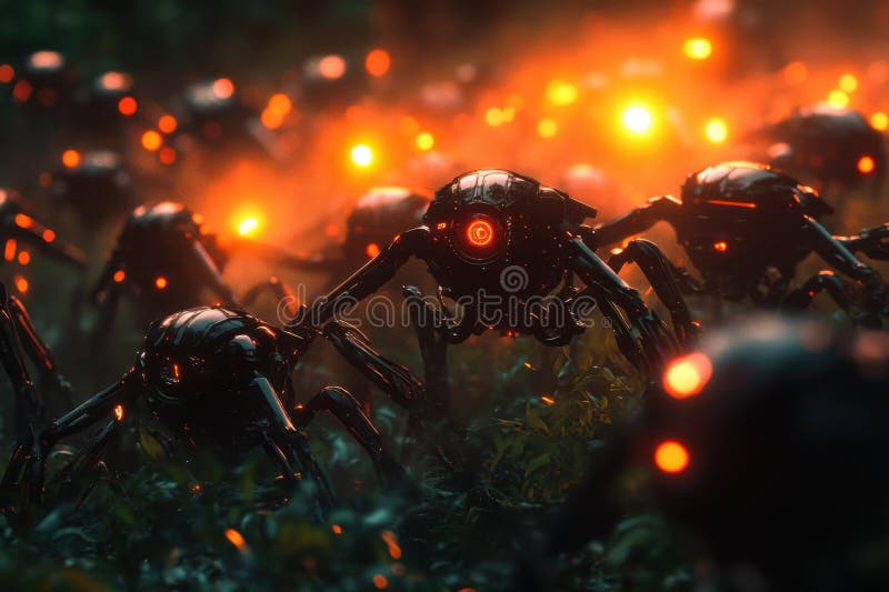 Robotic Creatures Roaming through a Luminous Forest at Dusk Creating an ...