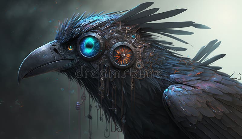 Robotic Futuristic Crow with Neon Glow. Created Using Ai Generative ...