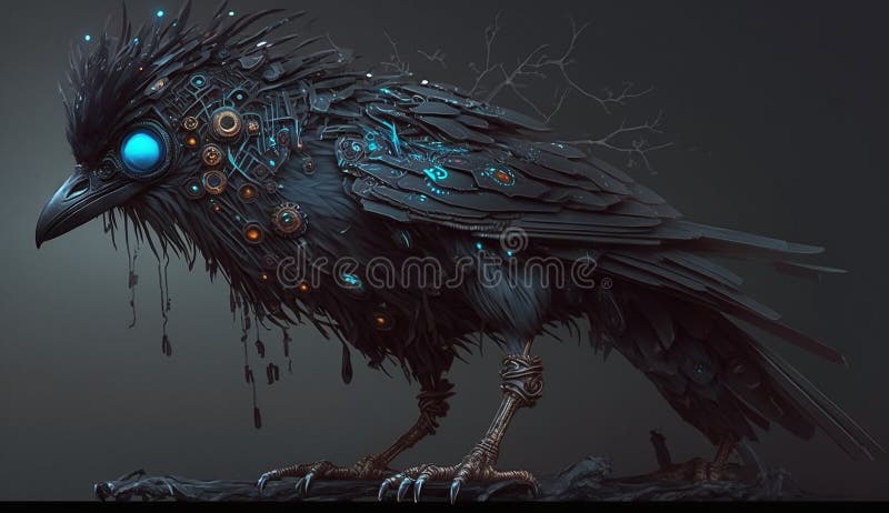 Robotic Futuristic Crow with Neon Glow. Created Using Ai Generative ...