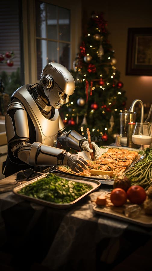 Robotic Culinary Magic: Preparing a Christmas Feast Stock Illustration ...