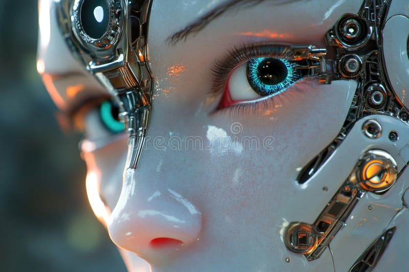 Robotic Cyborg Face with Blue Sensor Eyes Stock Photo - Image of ...