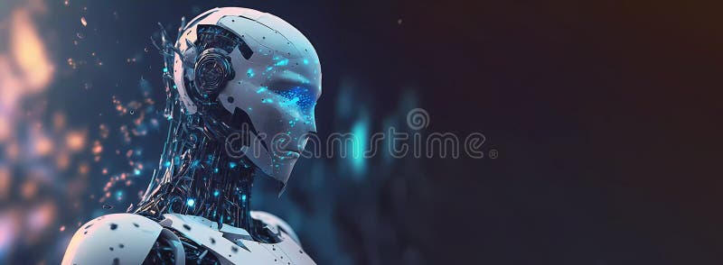 Robotic Cyborg Pressing. Banner. Place for Text. Generative AI. Copy ...