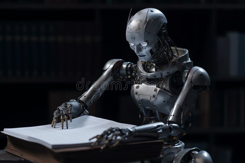 Robotic Cyborg Pressing, Robot is Sitting and Reading a Book ...