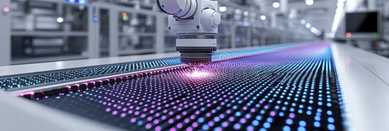 Robotic Device Creating Digital Grid with Pink Light Stock Illustration ...