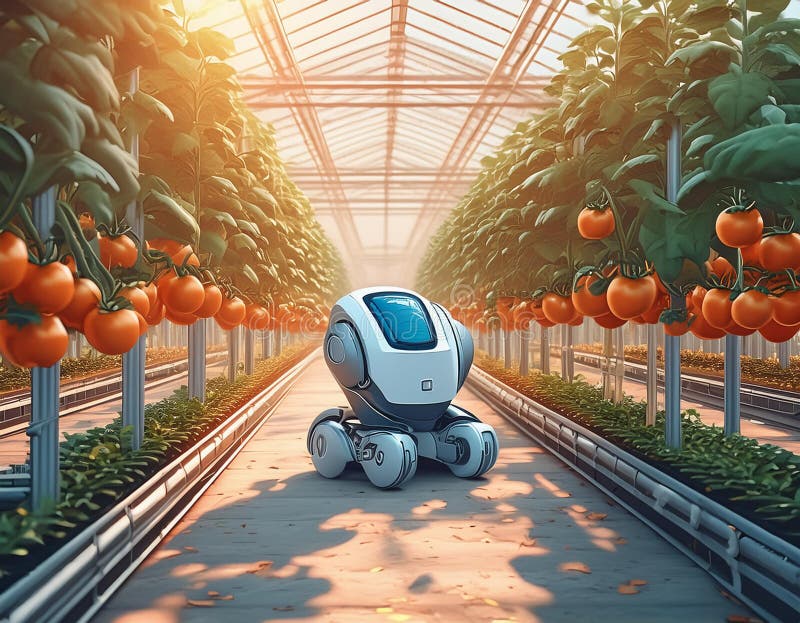 A Robotic Device in a Greenhouse, Autonomously Moving between Rows of ...