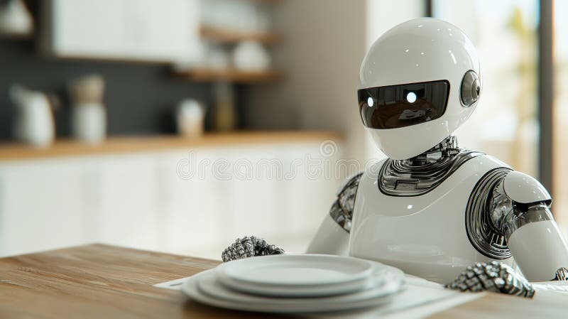 Robotic Dining Assistant, a Robot Helper Arranging Plates on a Wooden ...