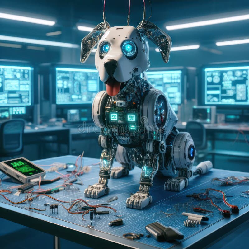 Robotic Dog Being Made or Repaired in a High Tech Lab Stock ...