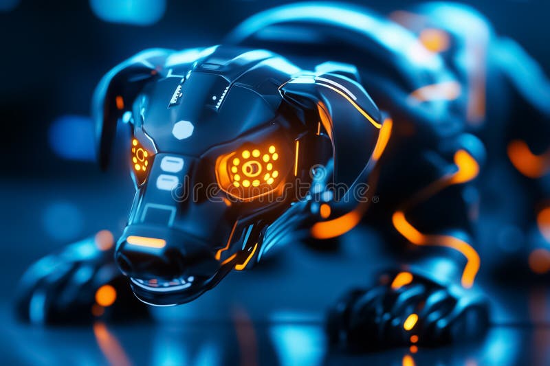 Robotic Dog with Glowing LED Eyes Moves Confidently through a ...