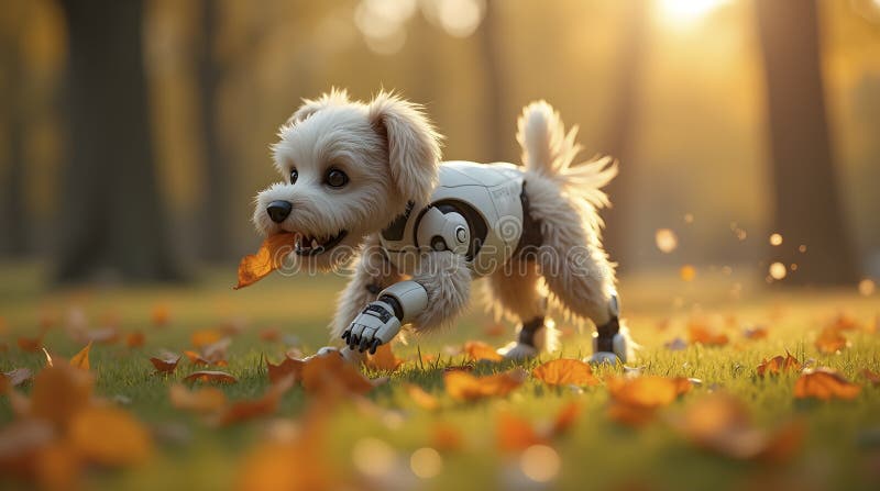 A Robotic Dog Playing Fetch in a Futuristic Park, Ai Generated Image ...